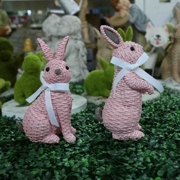 2PCS Rattan Rabbit Easter Decorations, Bunny Easter Ornaments, Outdoor ...