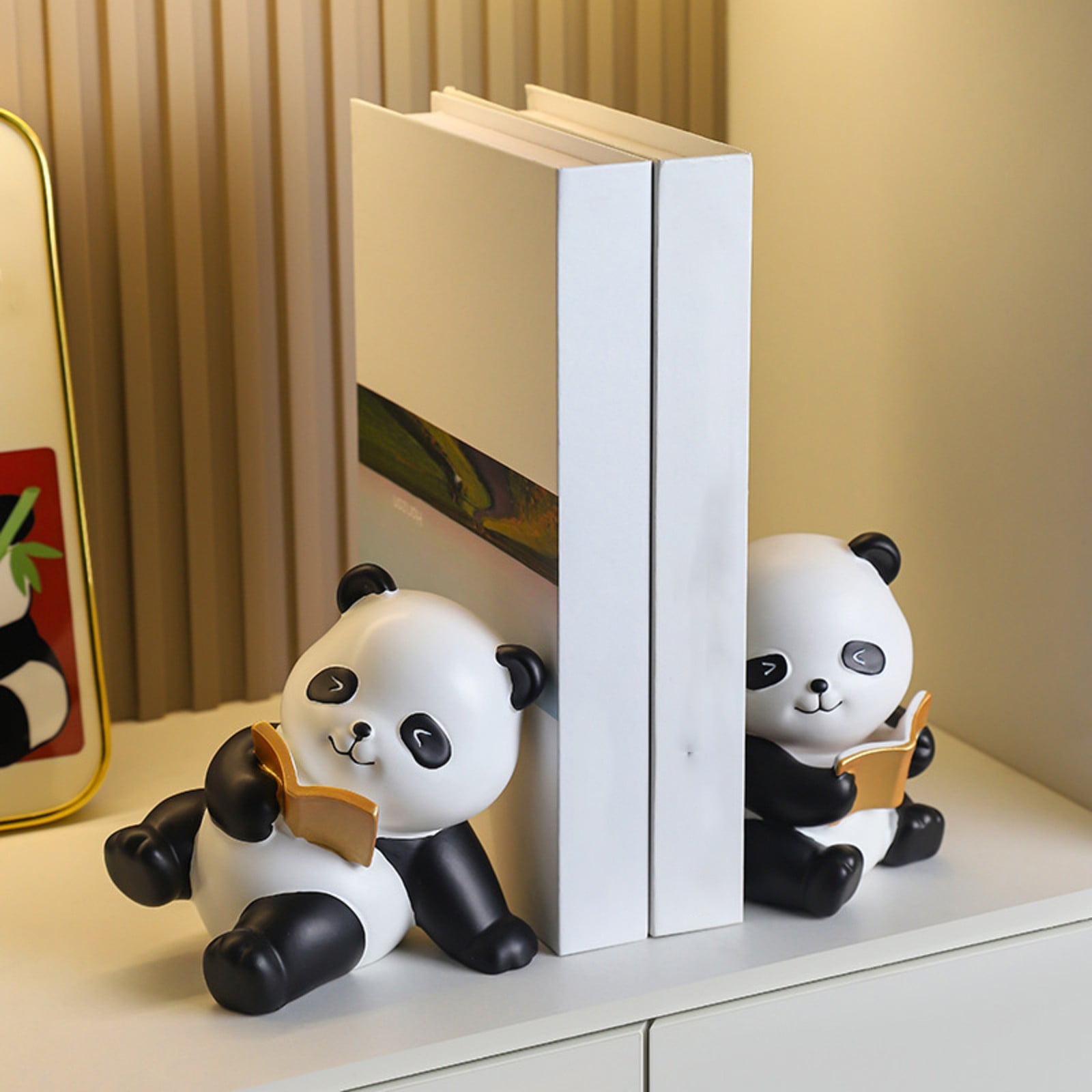 2PCS Reading Panda Bookends, Classic Resin Panda Statues, Creative ...