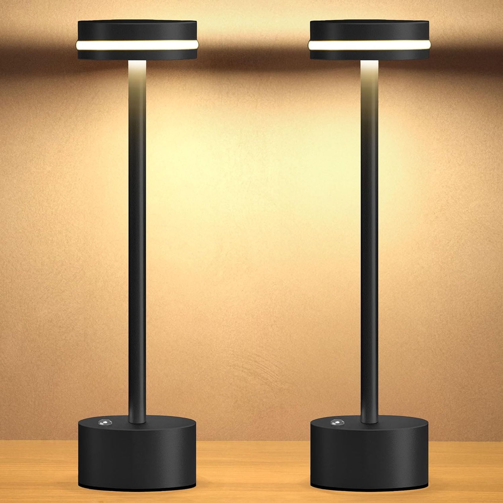 2 Pack Cordless Table Lamp, Portable LED Desk Lamp, 3 Color Dimmable ...