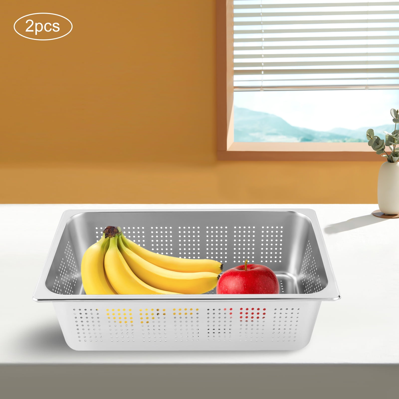 2PCS Rectangular Full Size Perforated Stainless Steel Steam Table Food ...