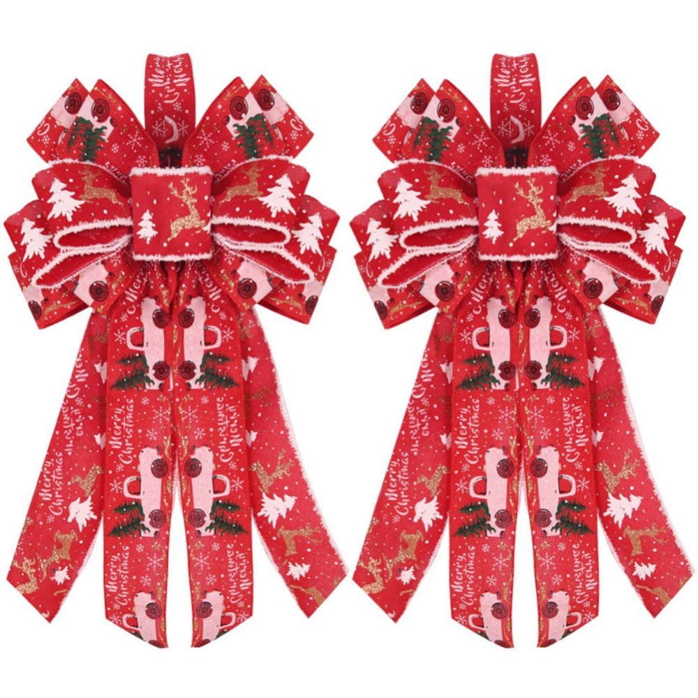 2PCS Red Christmas Bows Decorations, 11"x 21" Large Christmas Tree ...