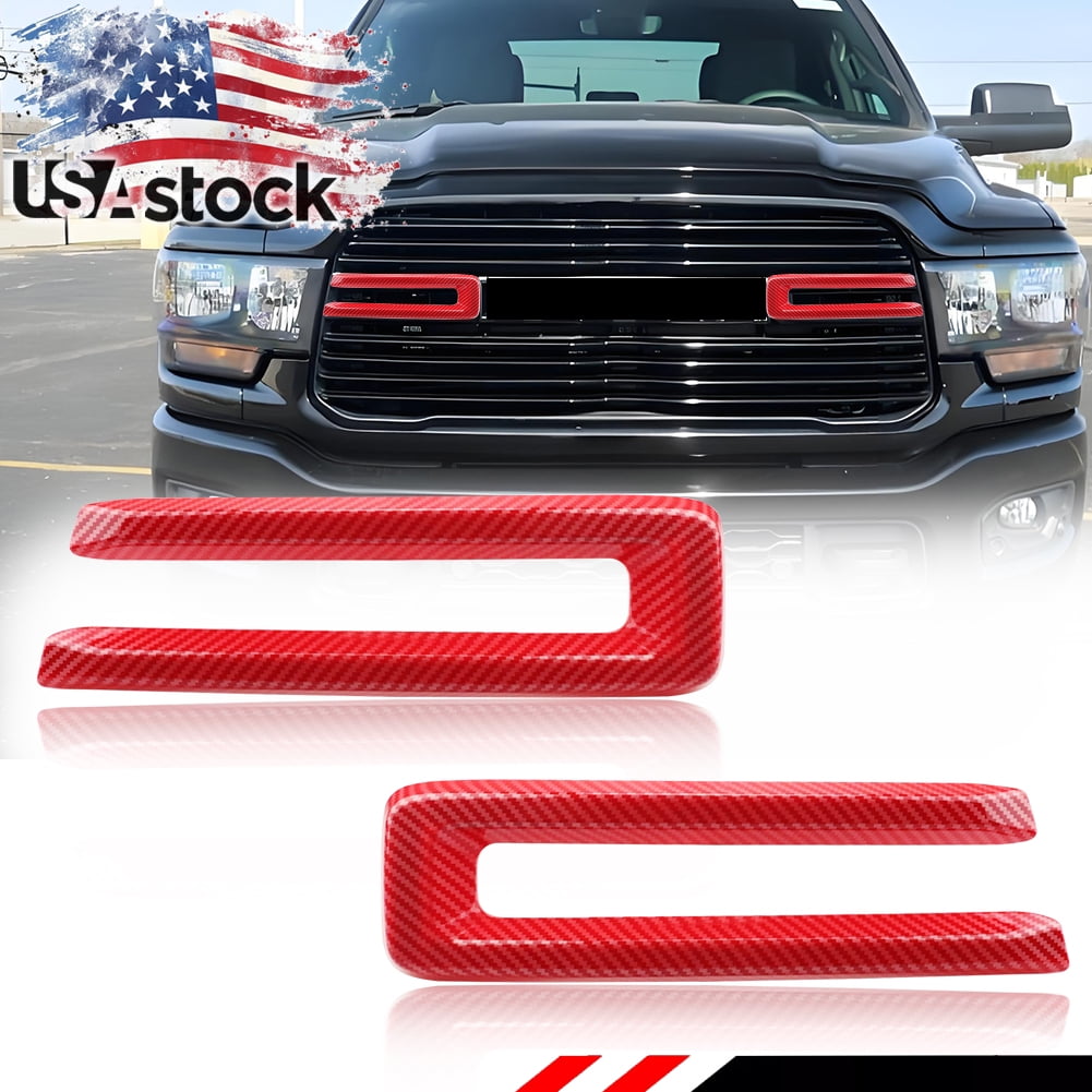 2PCS Red Front Bumper Vehicle Hood Racing Grille Cover Insert Trim ABS ...