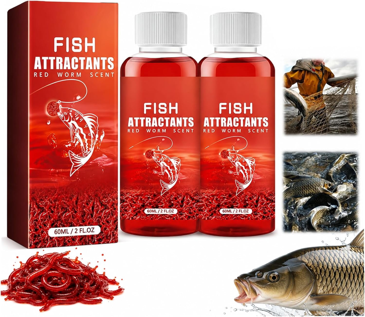 2PCS Red Worm Liquid, Red40 Ink Fishing Liquid, Red Worms Fish ...