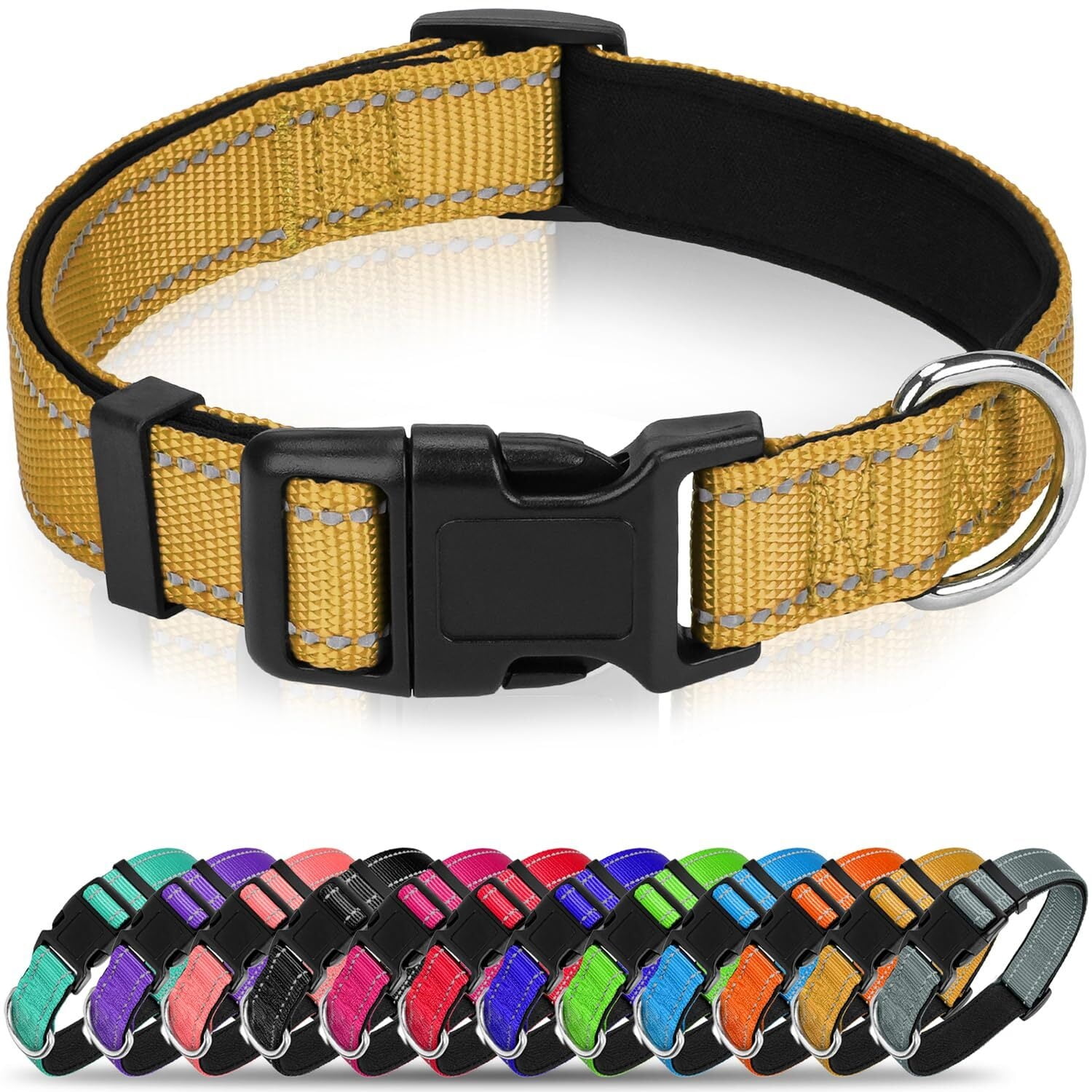 2PCS Reflective Dog Collar, Soft Neoprene Padded Nylon Pet Collar with ...