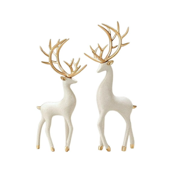2PCS Reindeer Figurines Standing Deer Statue Resin Reindeer Sculpture ...