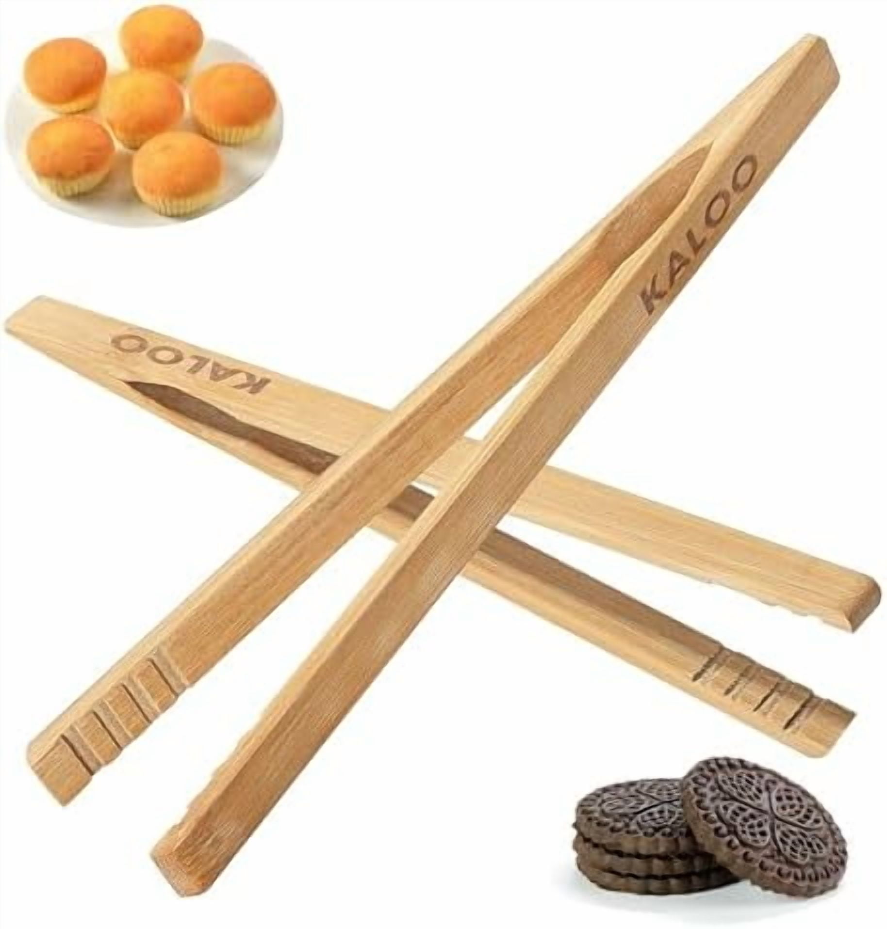 2PCS Reusable Toaster Tongs, Kaloo 8 inch Wooden Cooking Tong ...