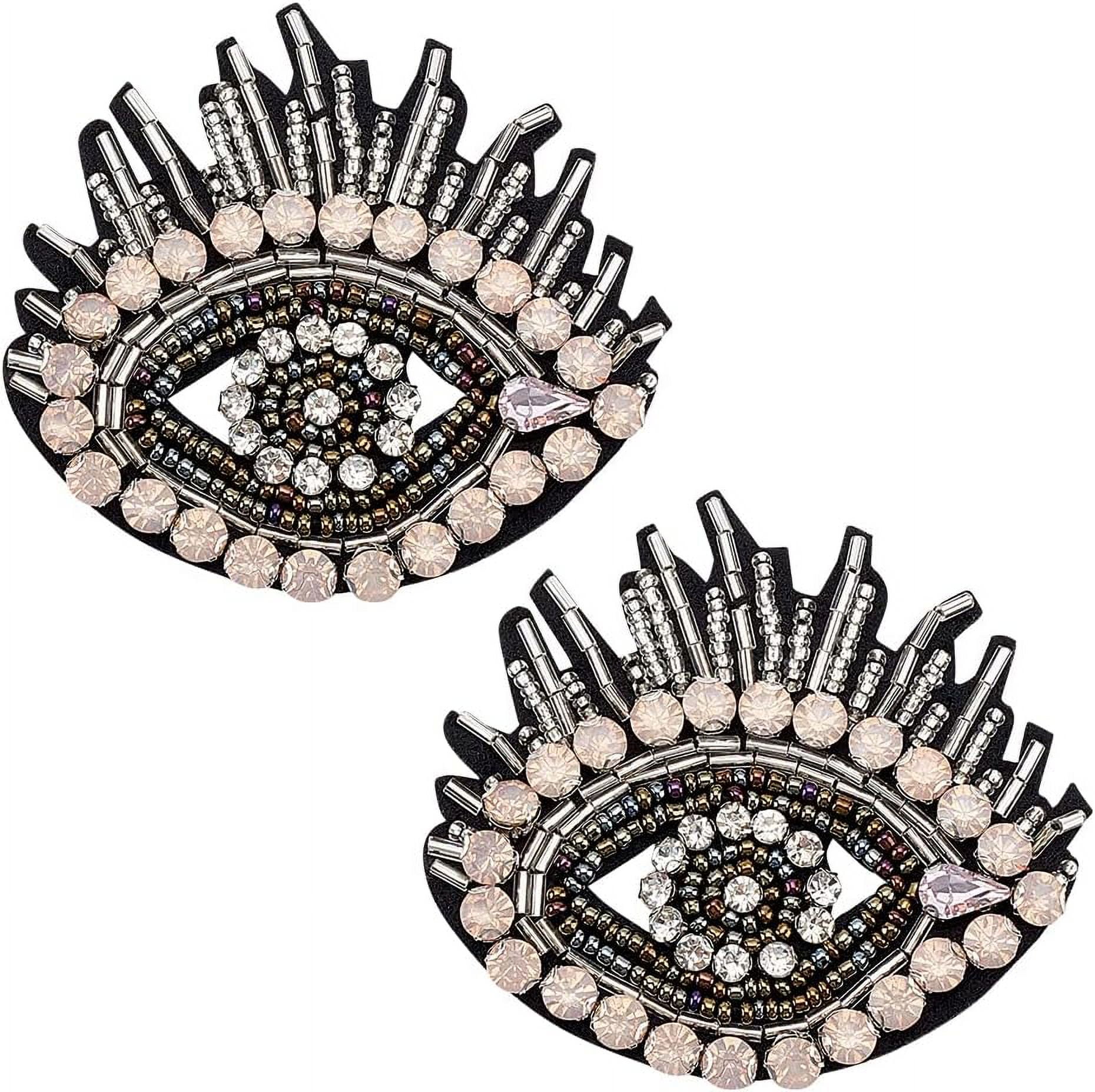 2PCS Rhinestone Evil Eyes Beaded Patch 3x2.6 inch Exquisite Black ...