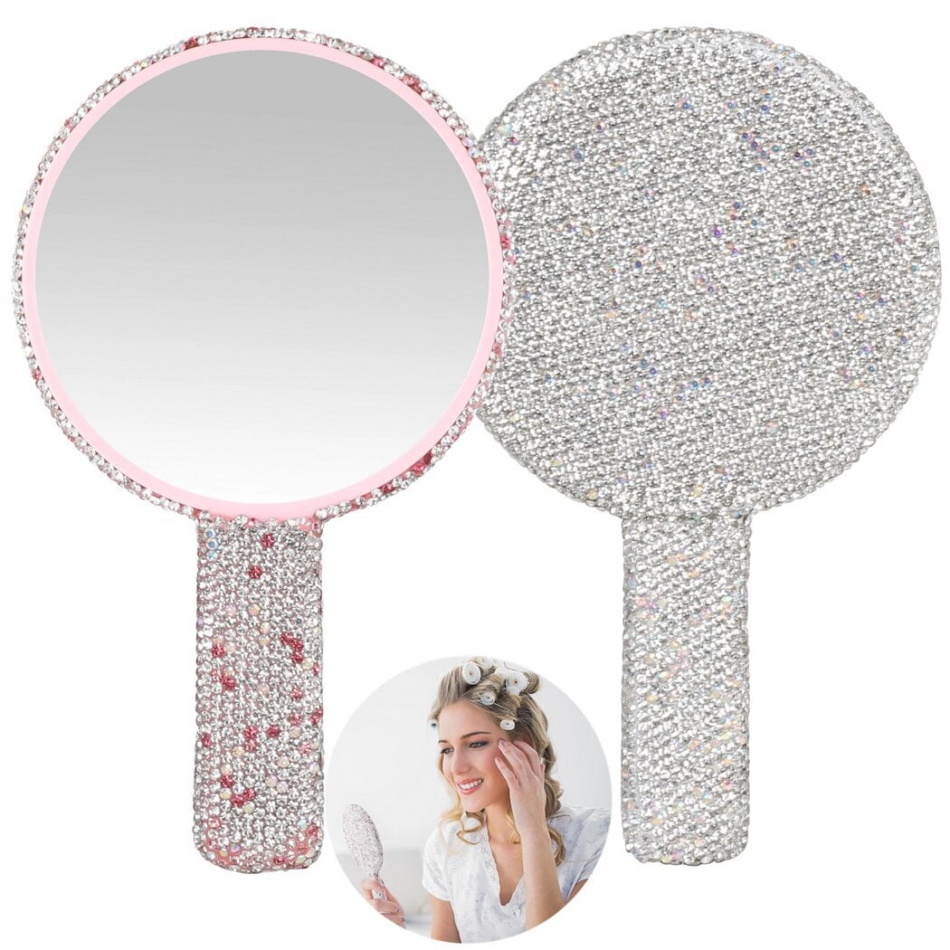2PCS Rhinestone Hand Mirror, Makeup Mirrors for Women Girls Bride ...