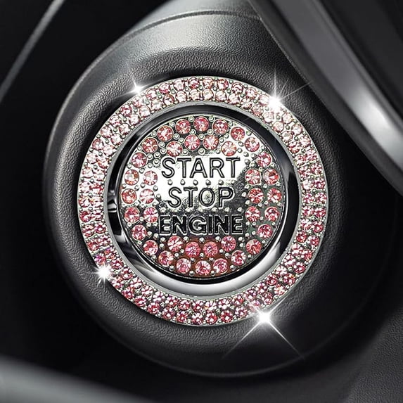 2PCS Rhinestone Push Start Button Cover Bling Car Accessories for Women ...