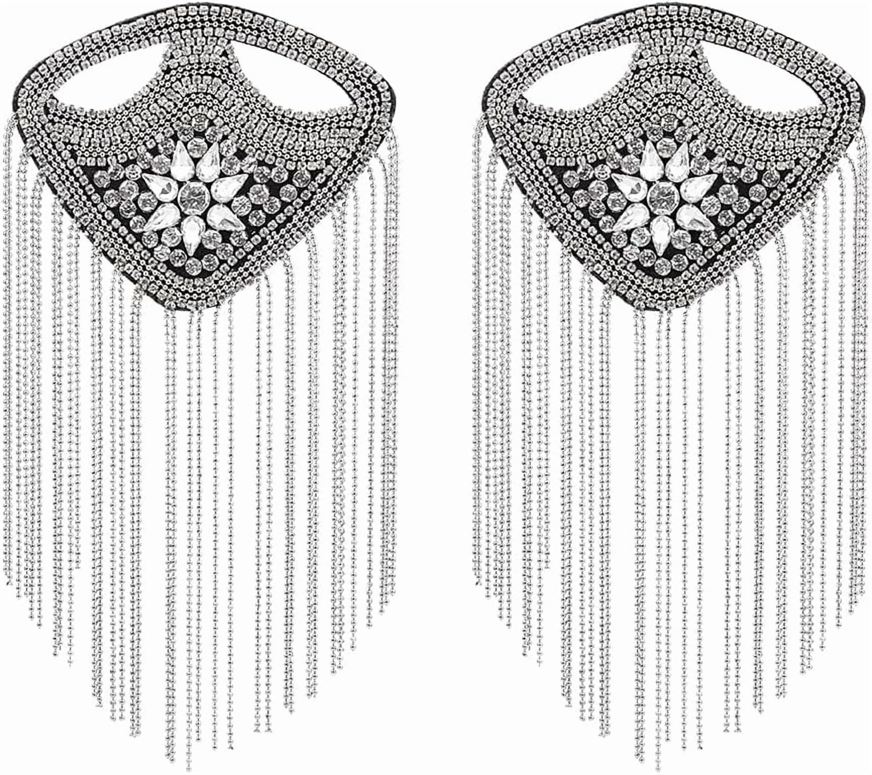 2PCS Rhinestone Shoulder Badges 18.8x9.5cm Detachable Iron Tassel ...