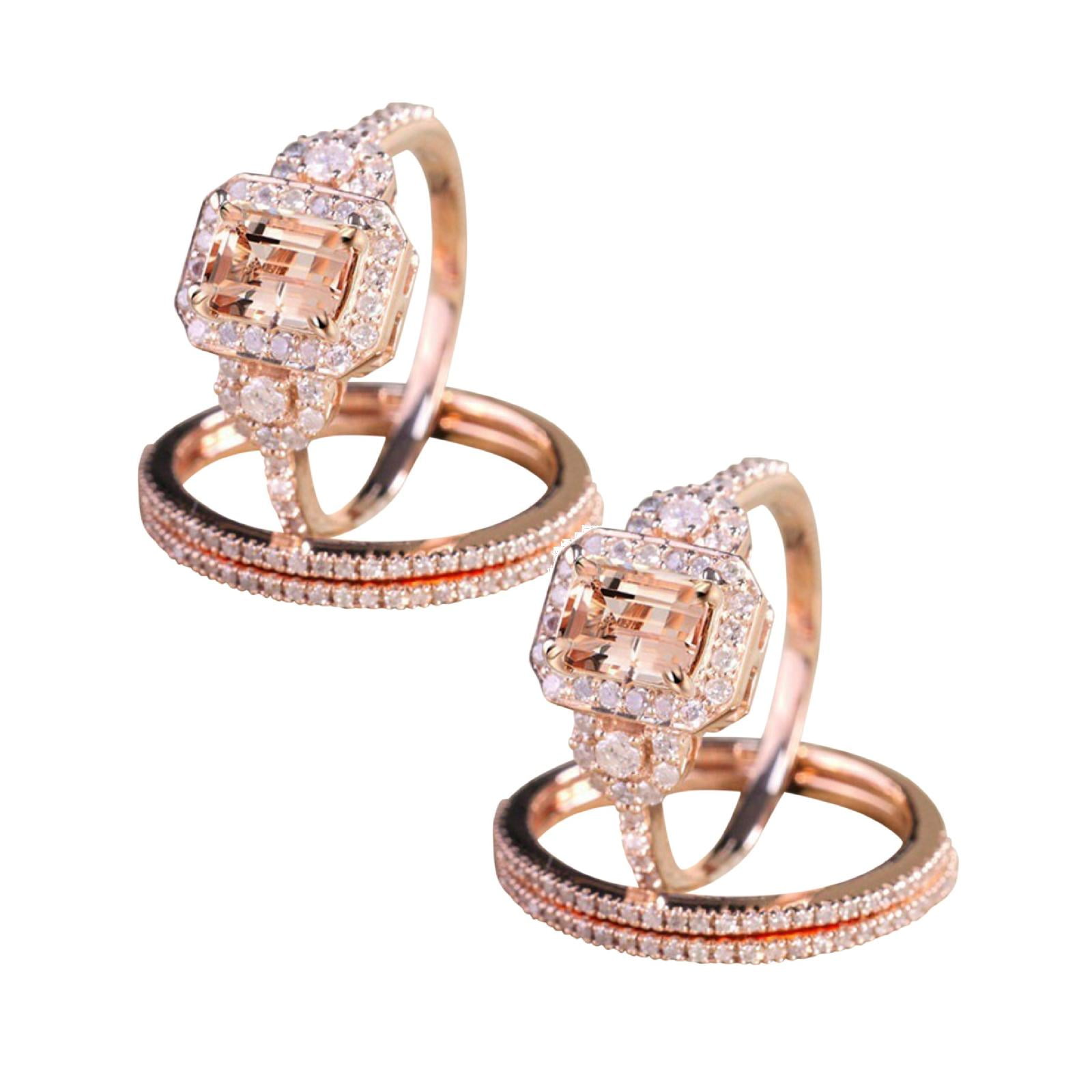 2PCS Rings Creative Zircon Ring Fashion Jewelry Rose Gold Set Micro ...