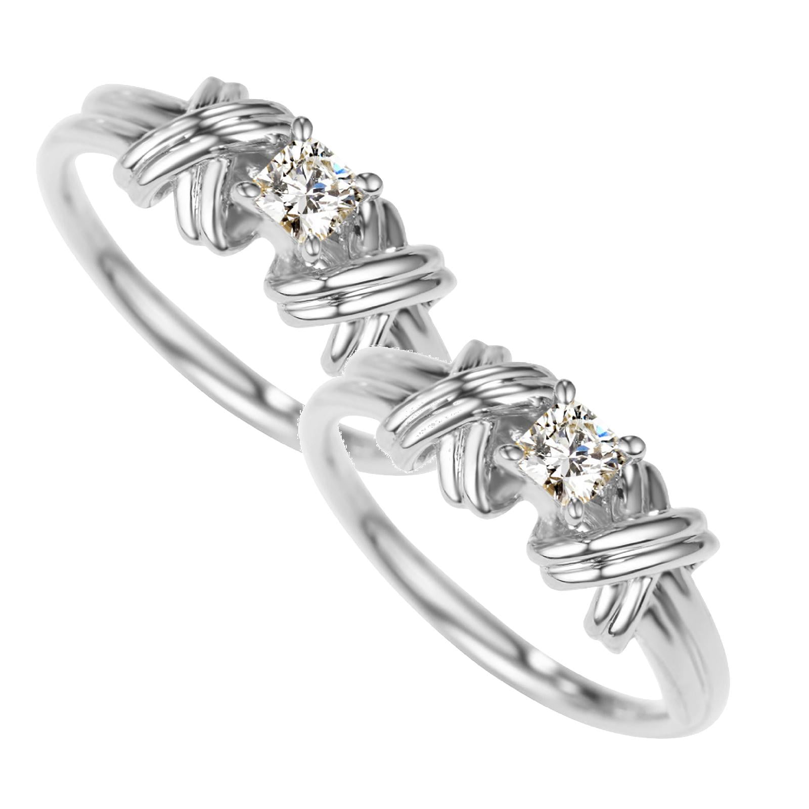 2PCS Rings Engagement Round Cut Zircons Women Wedding Rings Jewelry for ...