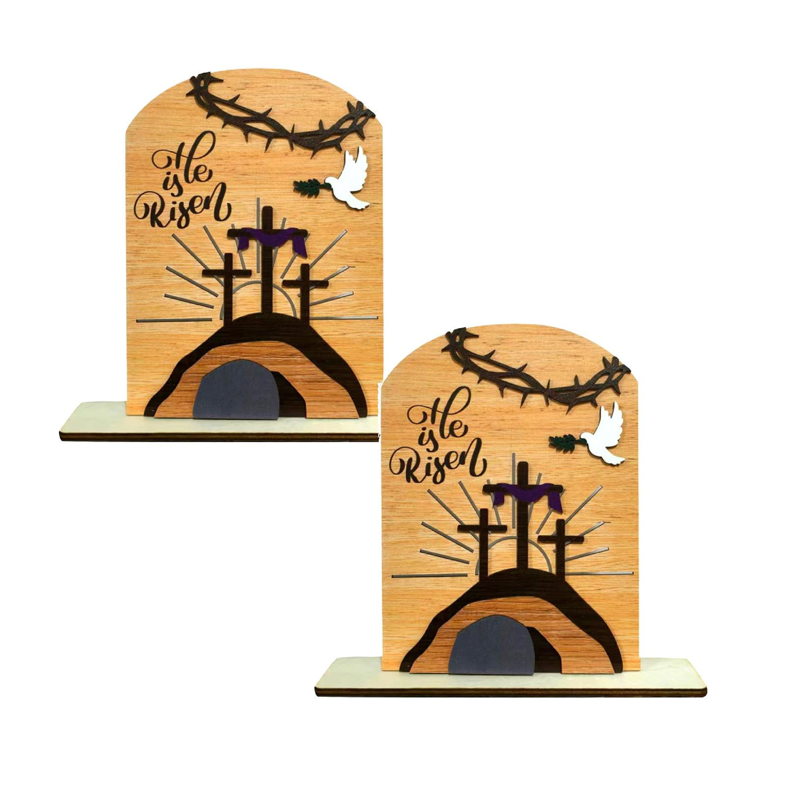 2PCS He is Risen Metal Jesus Sign Tomb Easter Decoration, Christian ...