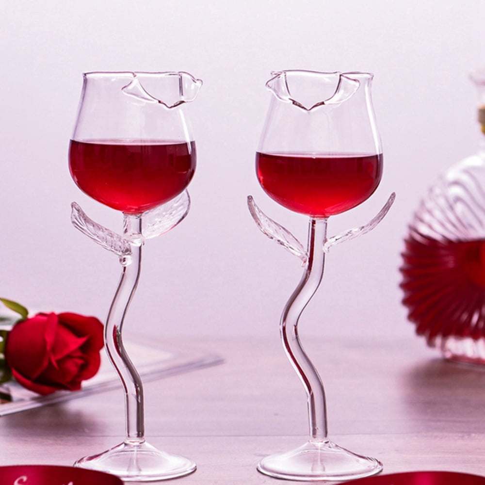 2PCS Rose Cocktail Glass Wine Goblet Glasses Flower Drinkware, Crystal ...