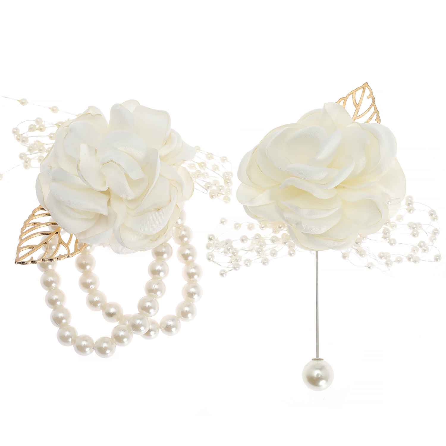 2PCS Rose Wrist Flower Corsage Boutonniere Set Bridal Corsage Bracelet ...
