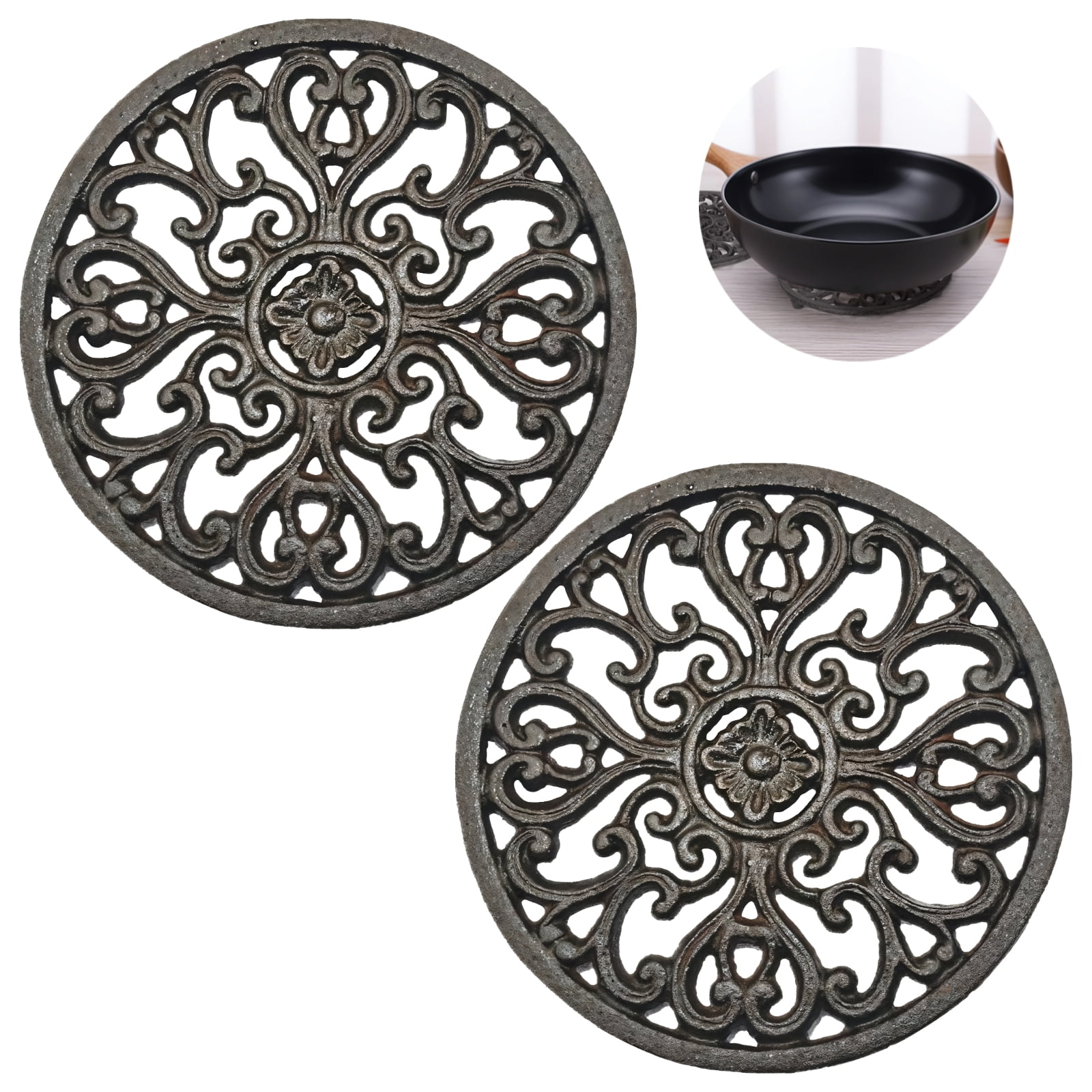 2PCS Round Cast Iron Trivet, 6.7" Trivets for Hot Dishes Pots Pans ...