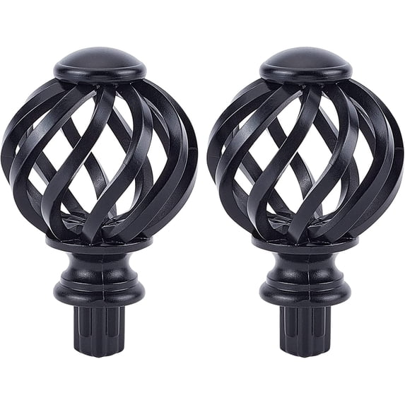2PCS Round Curtain Rod Finials Drapery Pole Ball End Black Twisted Cage ...