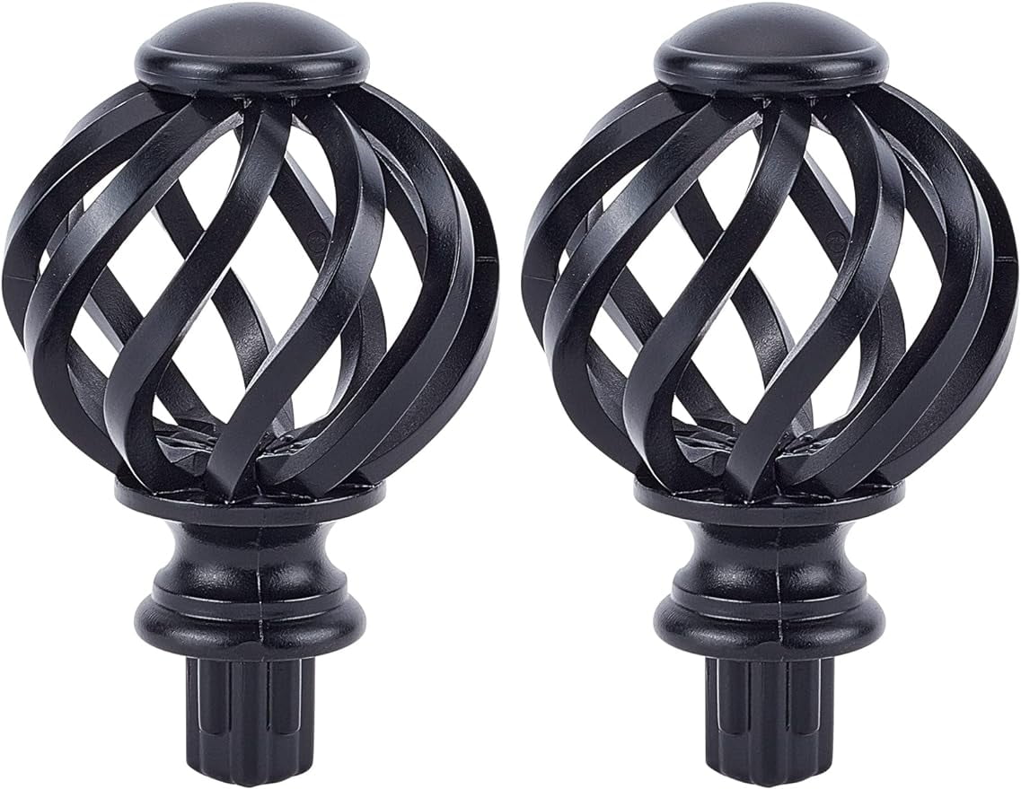 2PCS Round Curtain Rod Finials Drapery Pole Ball End Black Twisted Cage ...