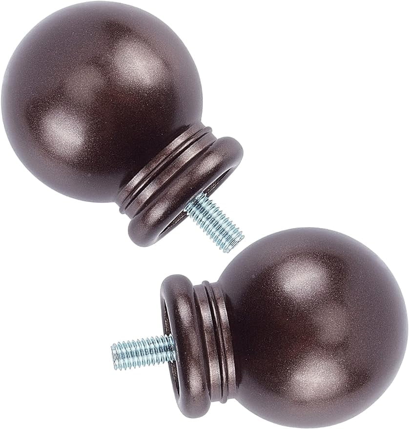 2PCS Round Curtain Rod Finials Drapery Pole Ball End Brown Replacement ...