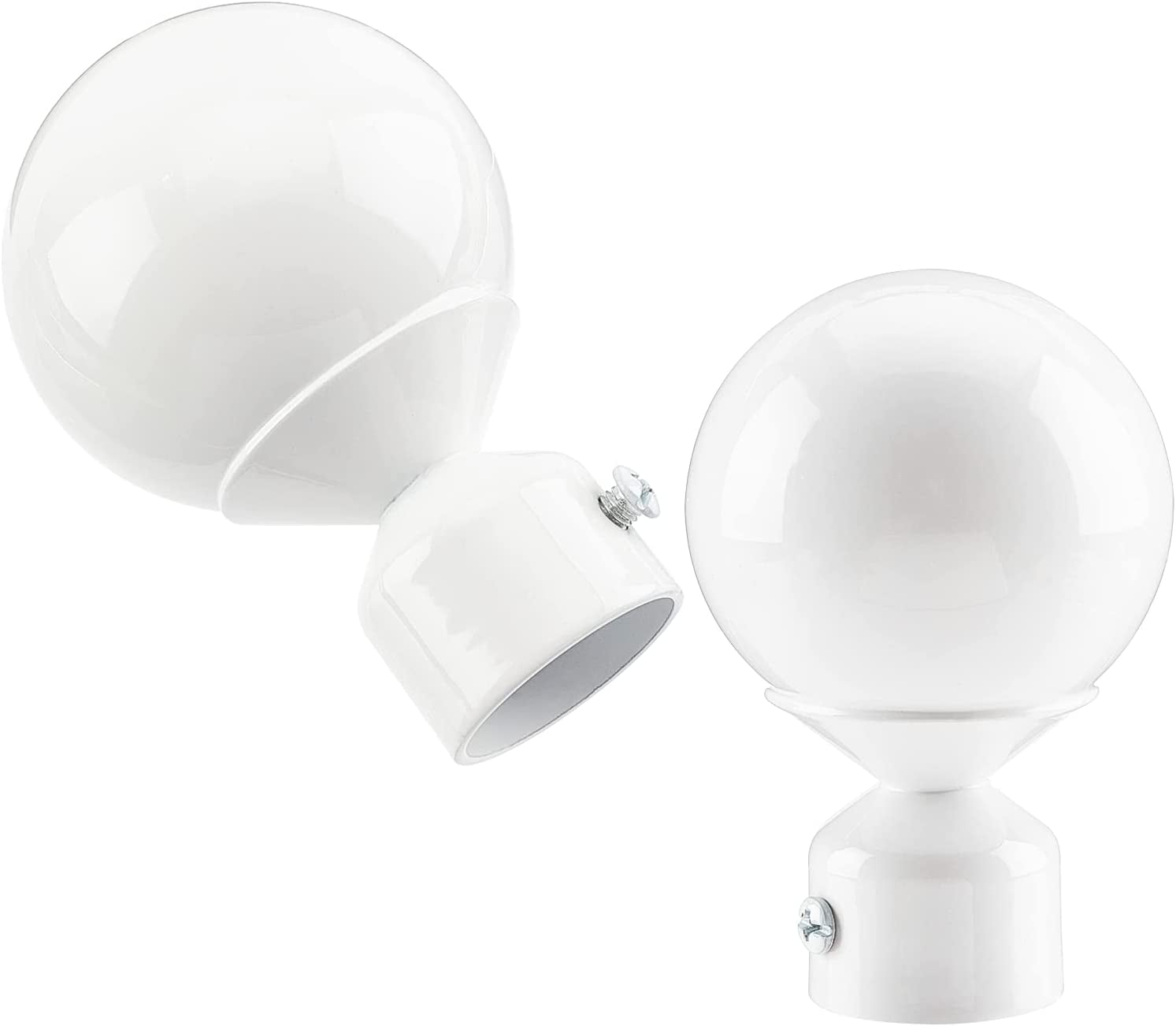 2PCS Round Curtain Rod Finials Drapery Pole Ball End White Replacement ...
