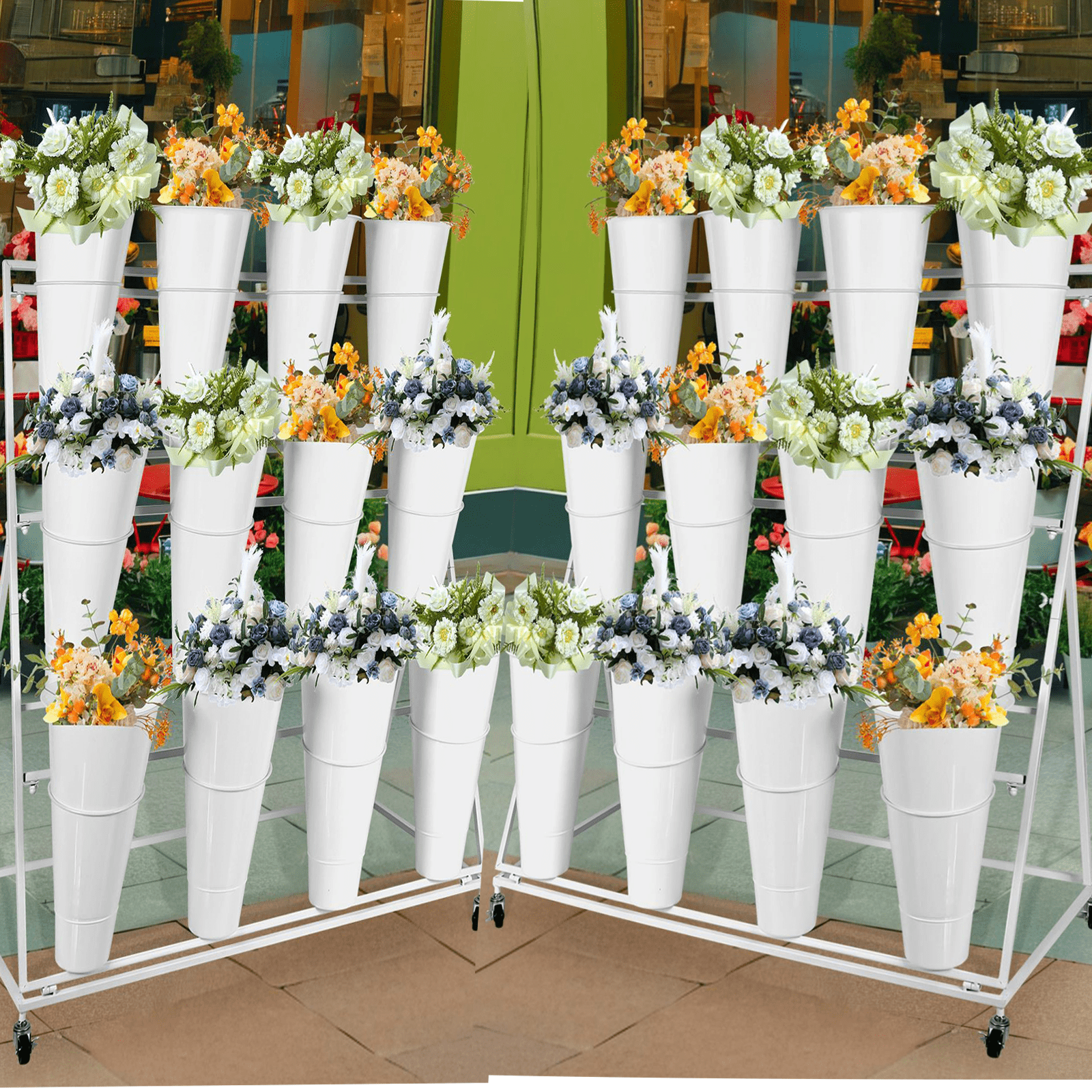 2PCS* Round Flower Display Stand, Florist Cart with 12 Buckets, Three ...