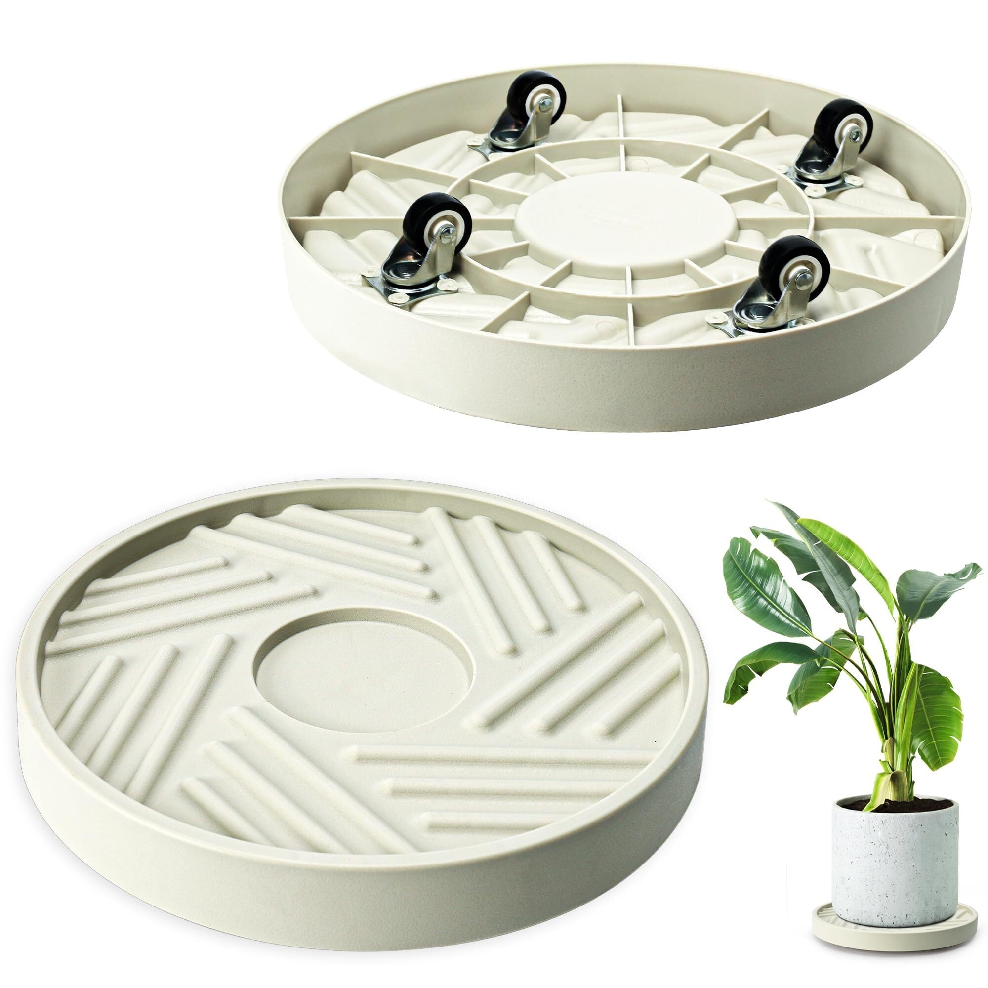 2PCS Round Plant Caddy with Hidden Wheels, Heavy Duty Rolling Plant ...