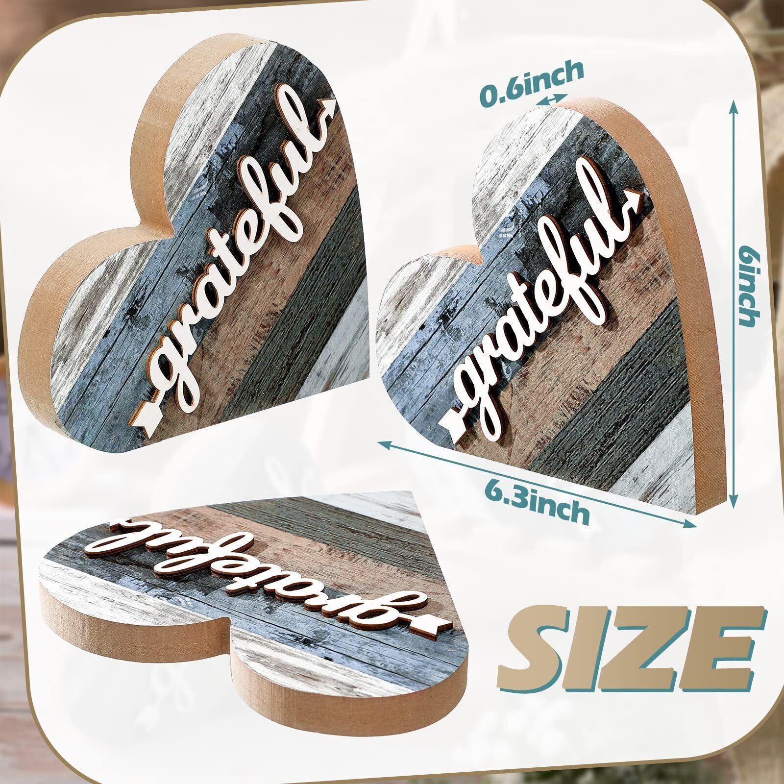 2PCS Rustic Wood Home Sign Farmhouse Love Wooden Heart Shaped Table ...