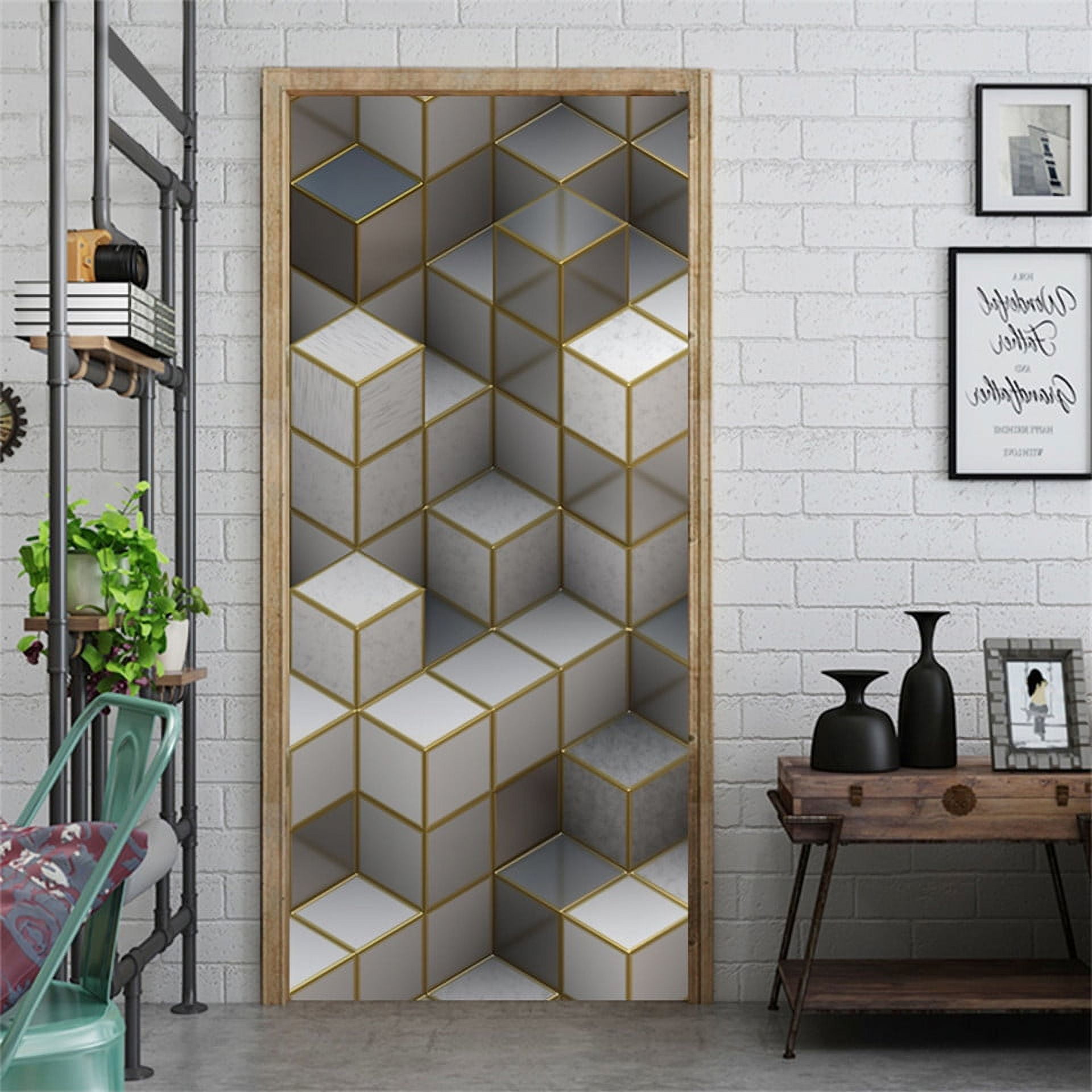 2PCS/SET Black Geometry Door Sticker Self-adhesive Removable Poster ...