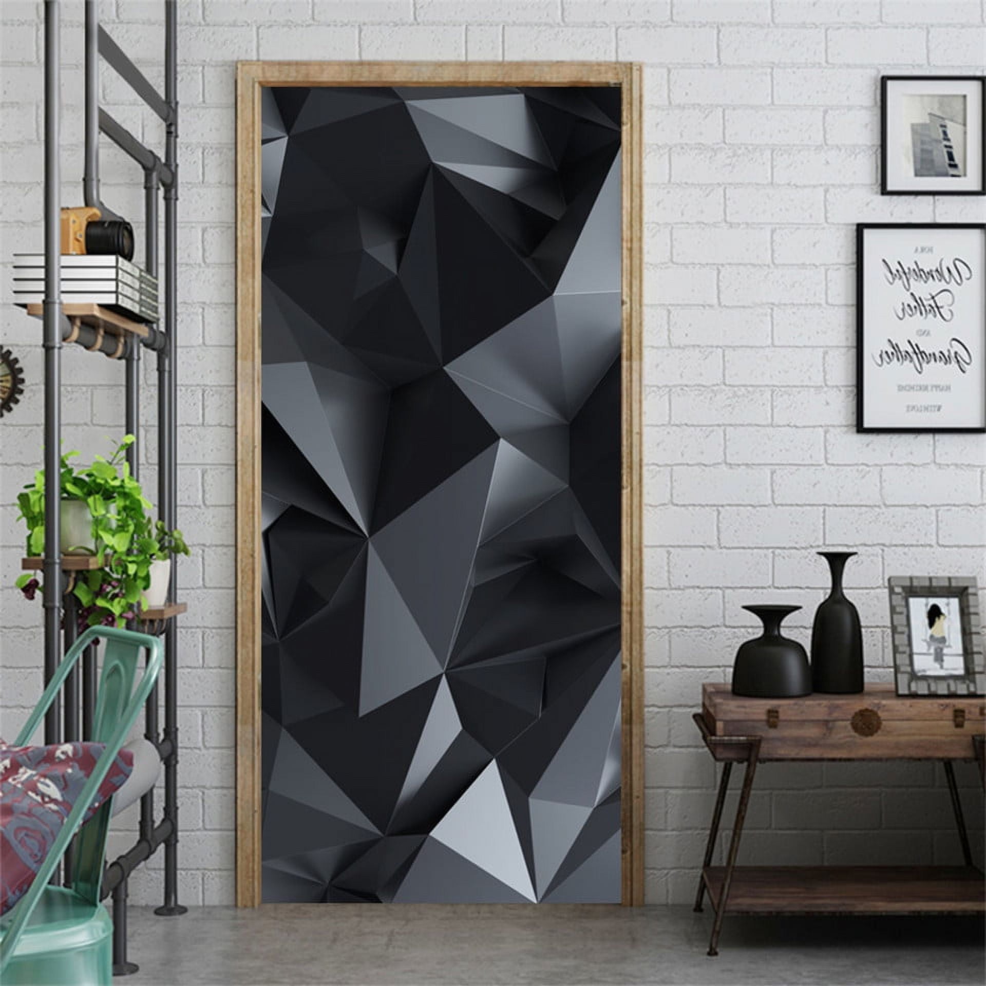 2PCS/SET Black Geometry Door Sticker Self-adhesive Removable Poster ...