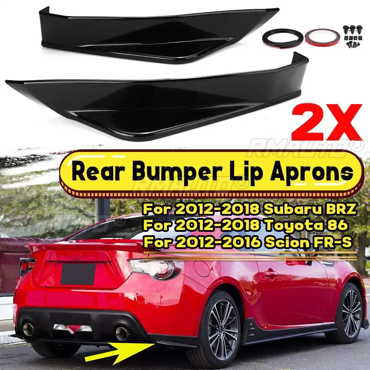 2PCS STi TS Style Car Rear Bumper Lip Diffuser Side Canard Guard ...
