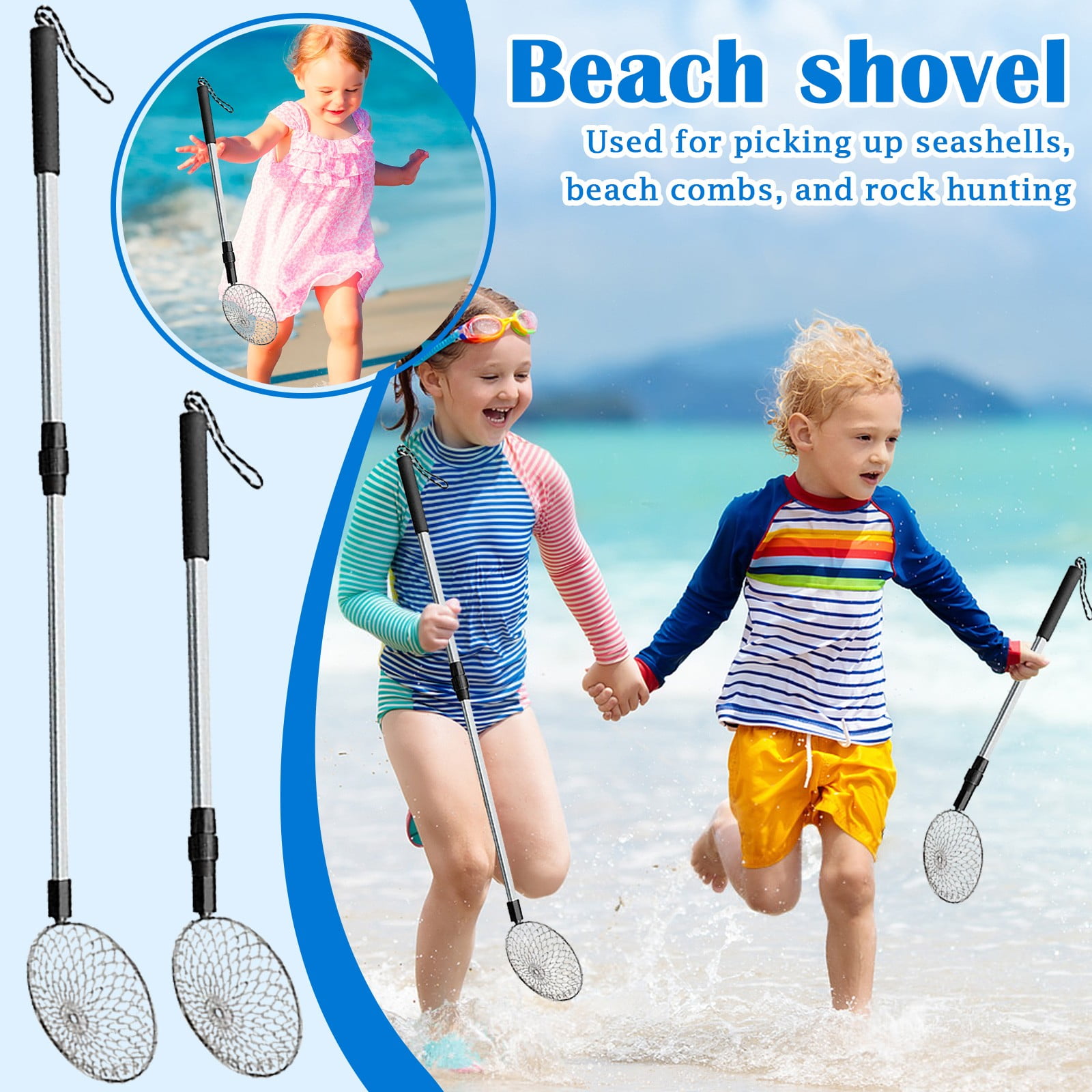 2PCS Sand Sifter for The Beach, 17"~29"Beach Sand Scoop Adjustable ...