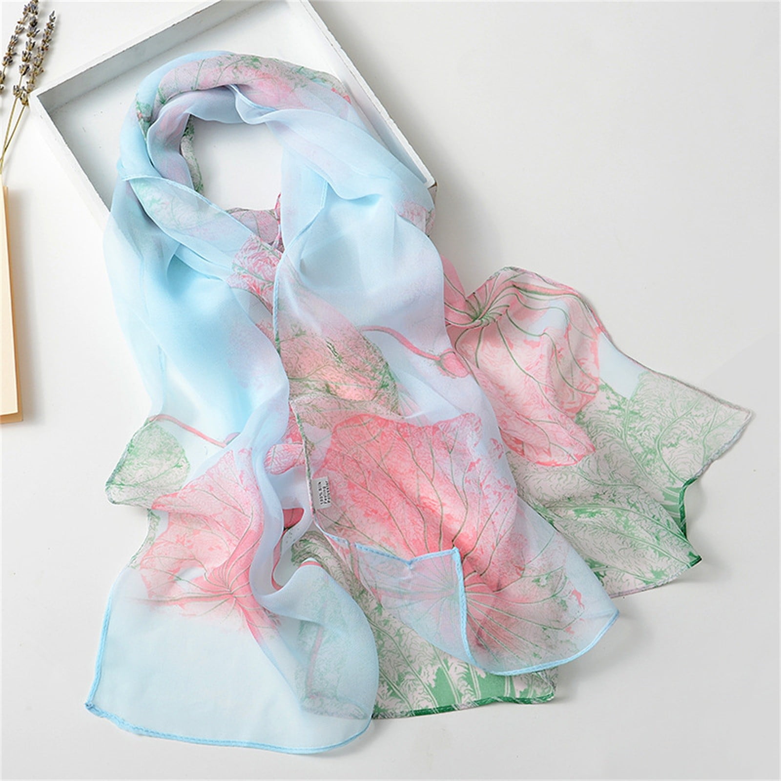 2PCS Scarfs for Women Lightweight Print Floral Pattern Scarf Shawl ...