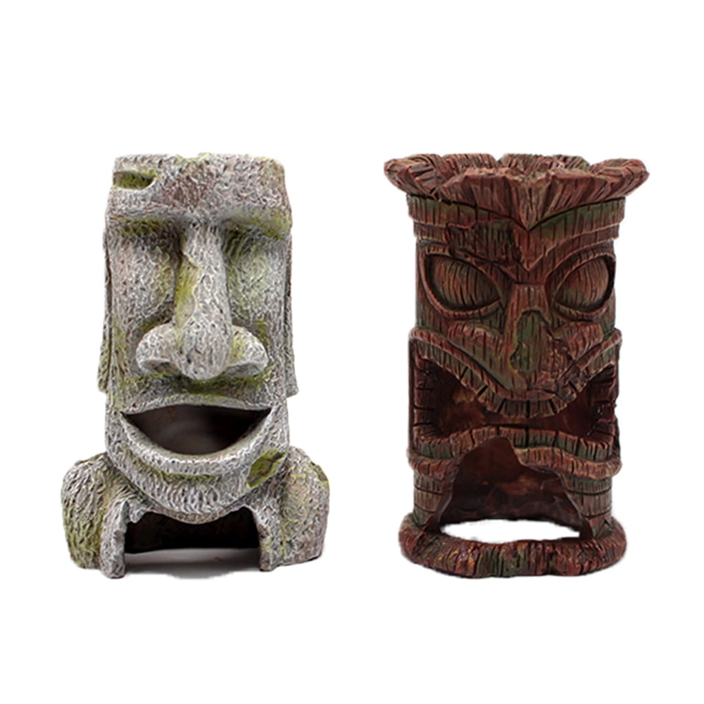 2PCS/Set DIY Resin Fish Tanks Simulation Easter Island Statue Landscape ...