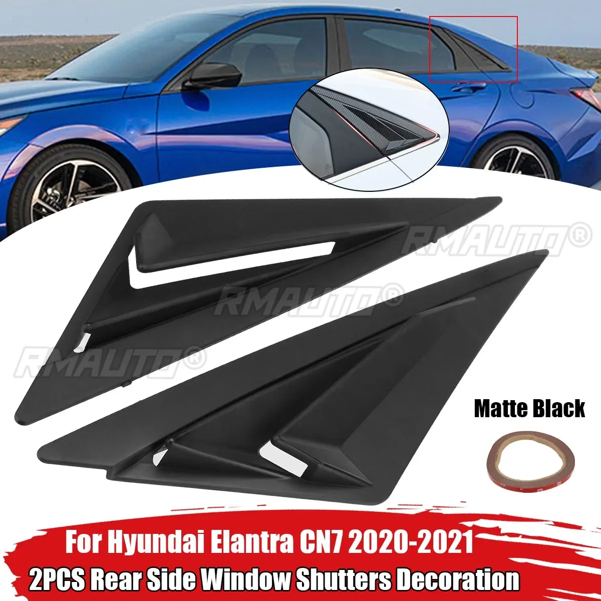2PCS/Set For Hyundai Elantra CN7 2020-2021 Rear Side Window Decoration Trim Matt Black Glossy ...