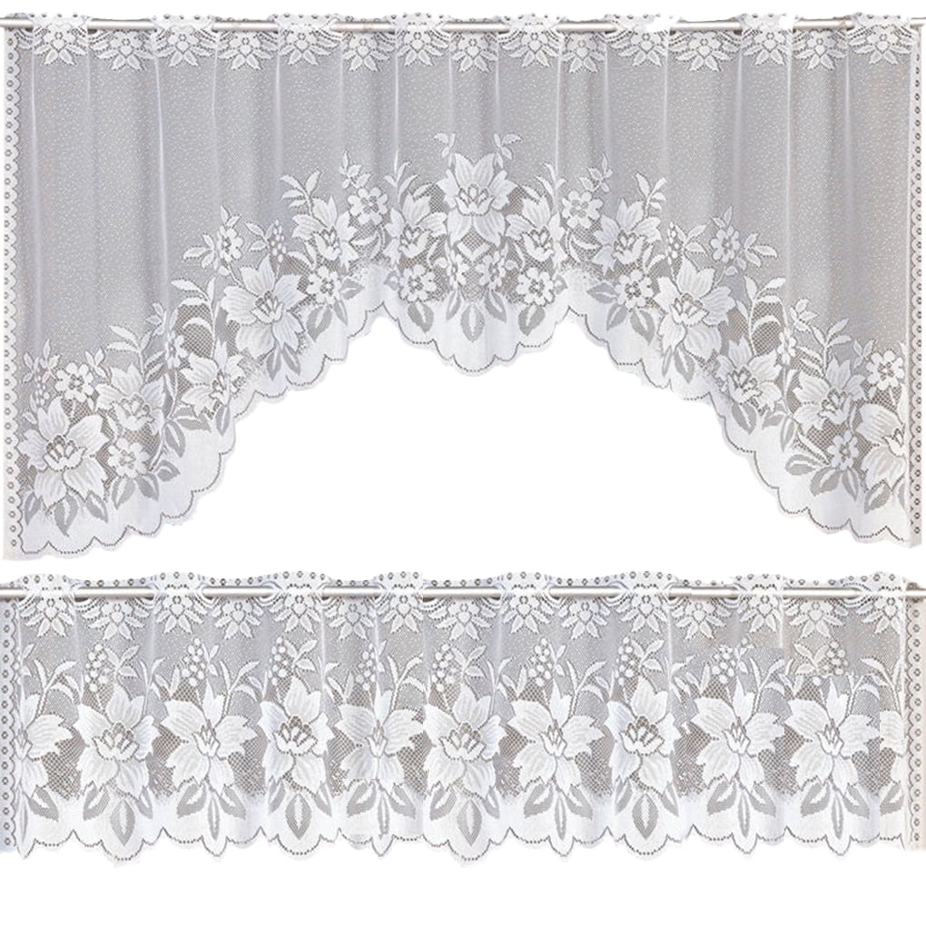 2PCS/Set Lace Coffee Curtain Vintage Style Cafe Window Tier Translucent ...
