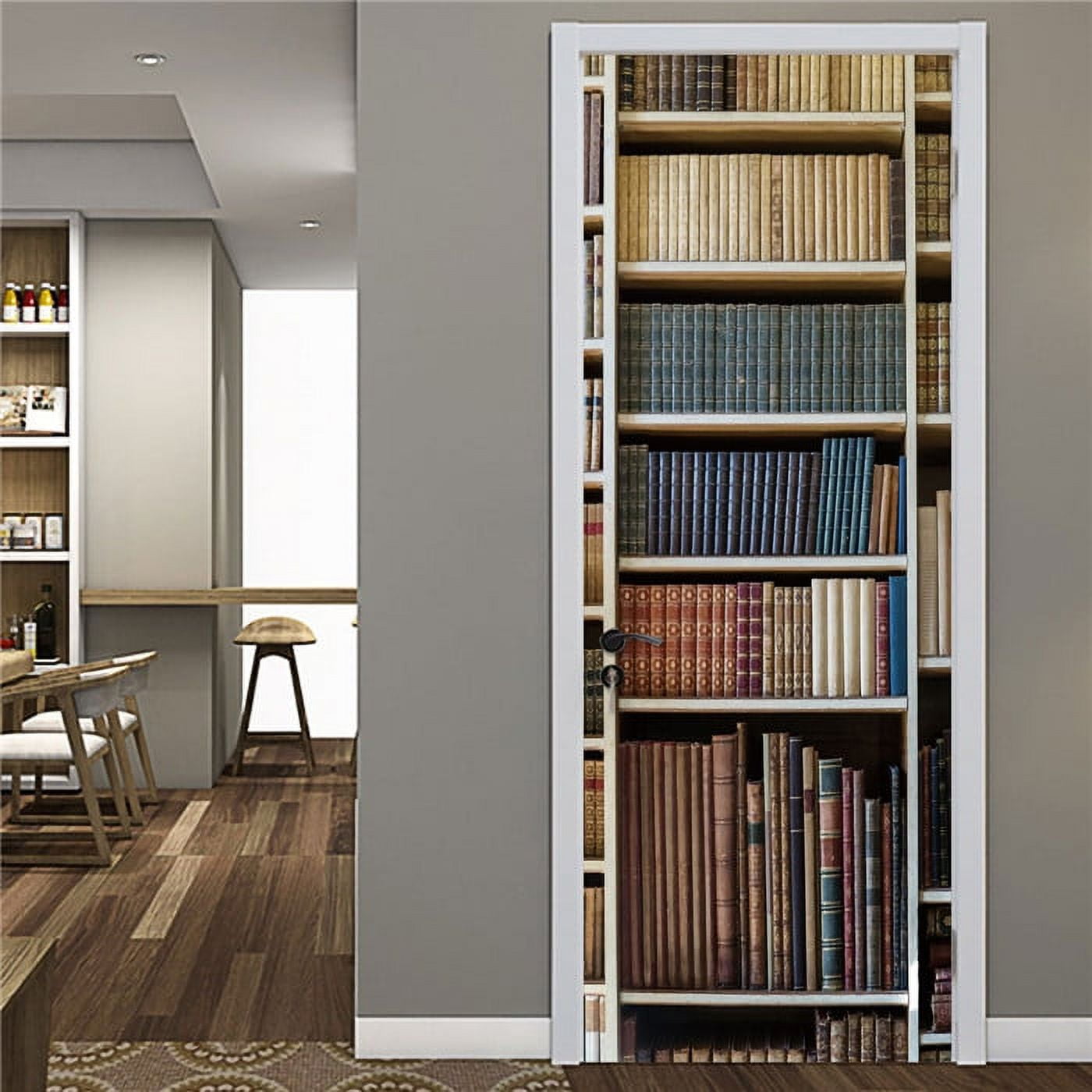 2PCS/Set Retro Library 3D Adhesive Door Wallpaper Waterproof Home Decor ...