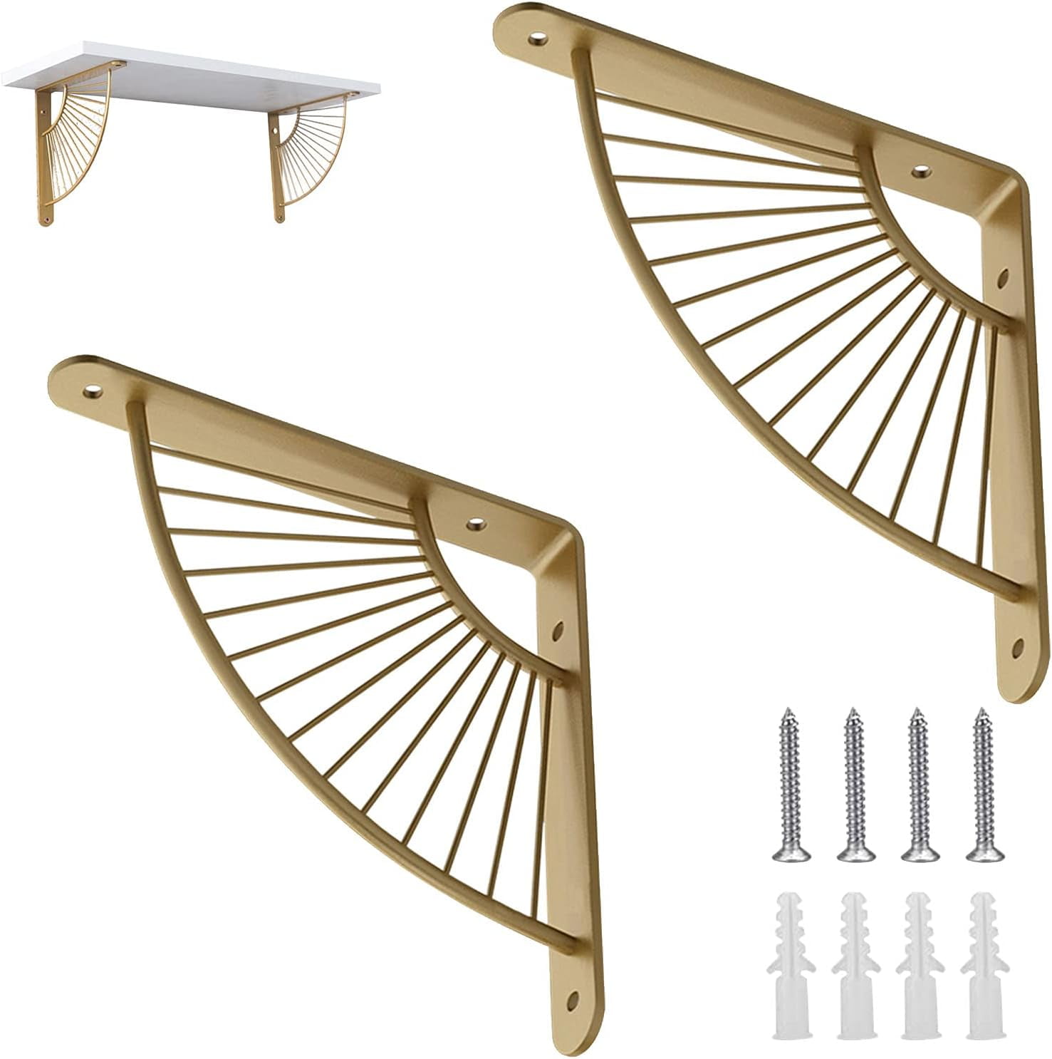 2PCS Shelf Brackets, Gold/Black Metal Craft Sector Shelf Brackets ...