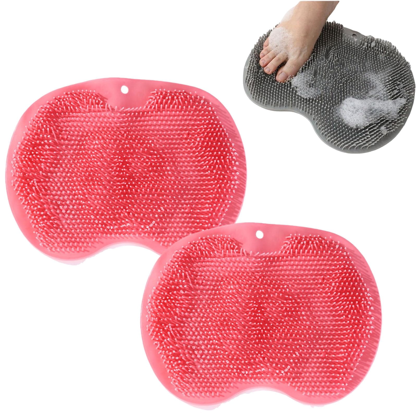 2PCS Shower Foot Scrubber Mat with Suction Cups, Silicone Foot and Back ...