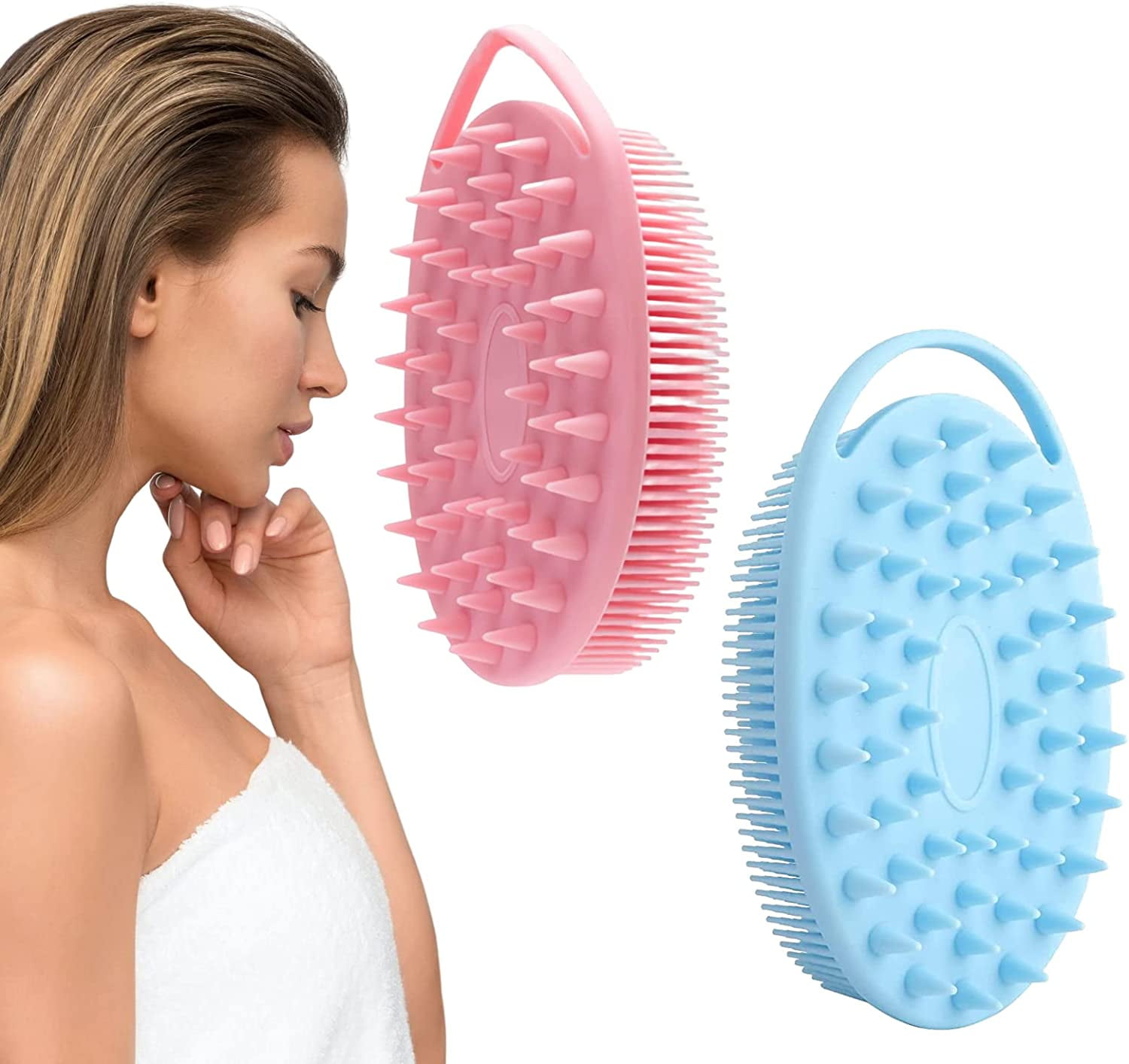 2PCS Silicone Body Scrubber, 2 in 1 Bath and Shampoo Brush, Body ...