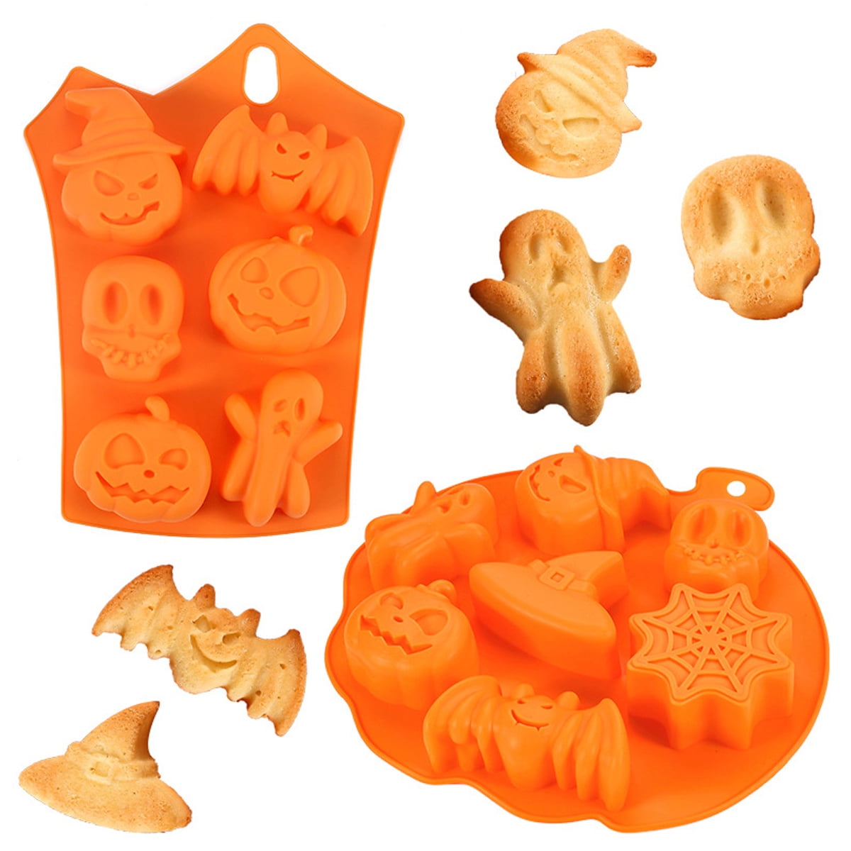 2PCS Silicone Halloween Ghost Pumpkin Baking Mold Set Non-Stick ...
