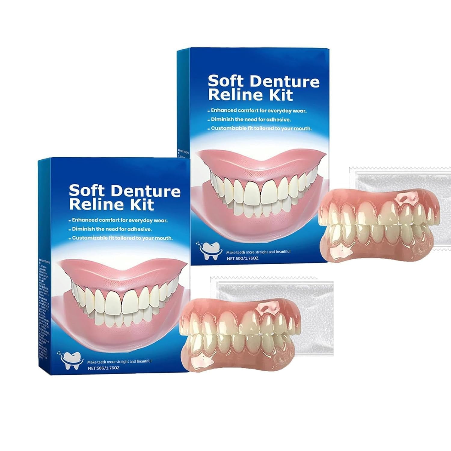 2PCS Silicone Reline Denture Set,Silicone Dentures Set, Denture ...