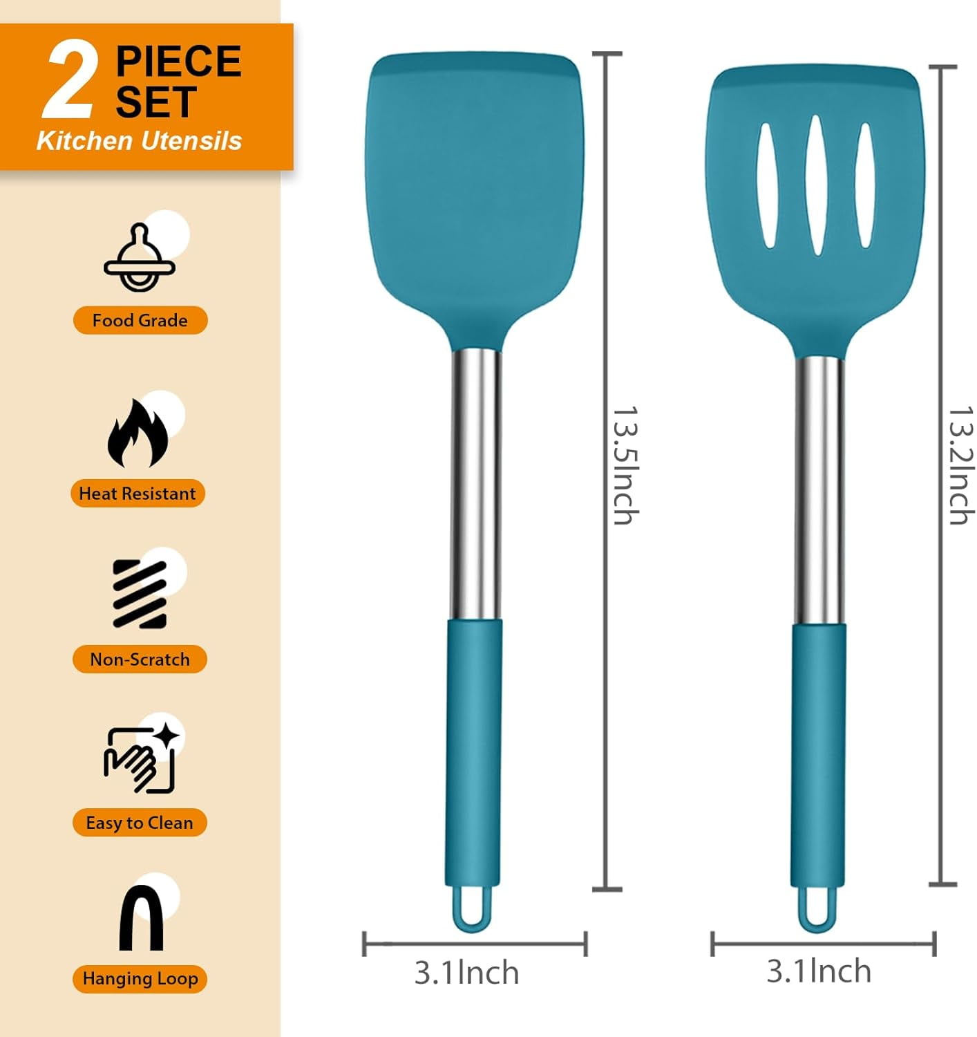 2PCS Silicone Turner Spatula, Non Stick Silicone Slotted Turner and ...