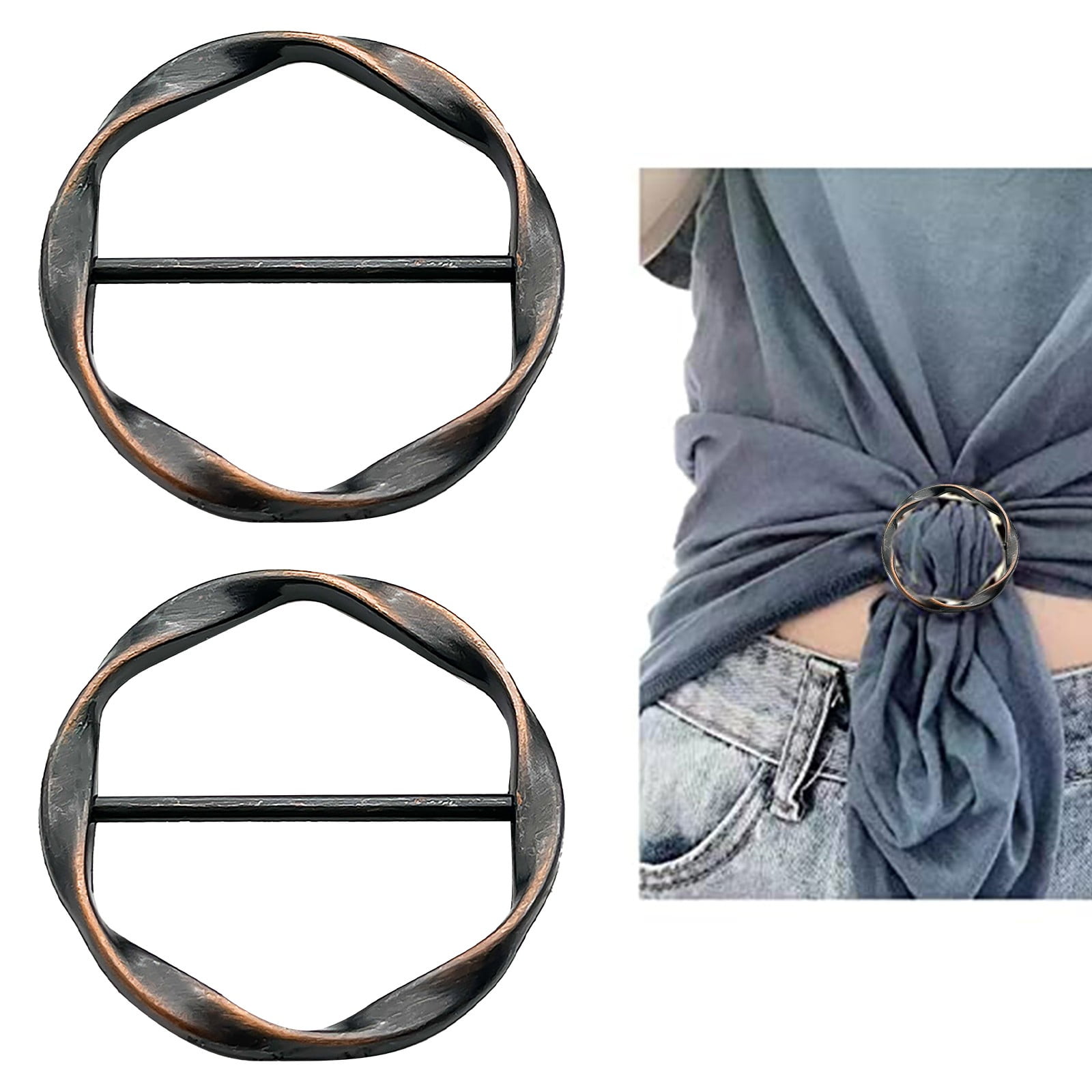 2PCS Silk Scarf Ring Clip, Slide T-Shirt Tie Clips Buckle, Fashion Metal Round Circle Clip ...