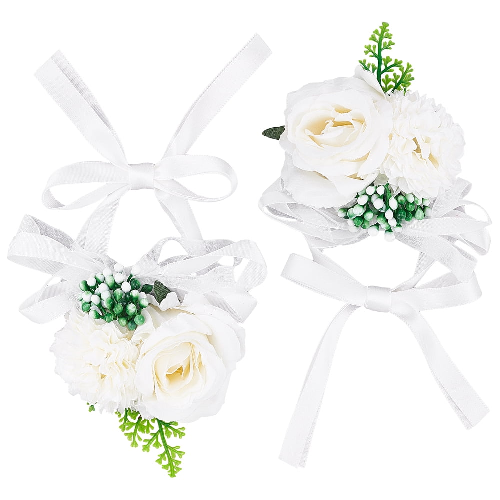 2PCS Silk Wrist Corsage with Plastic Imitation Flower for Wedding Party ...