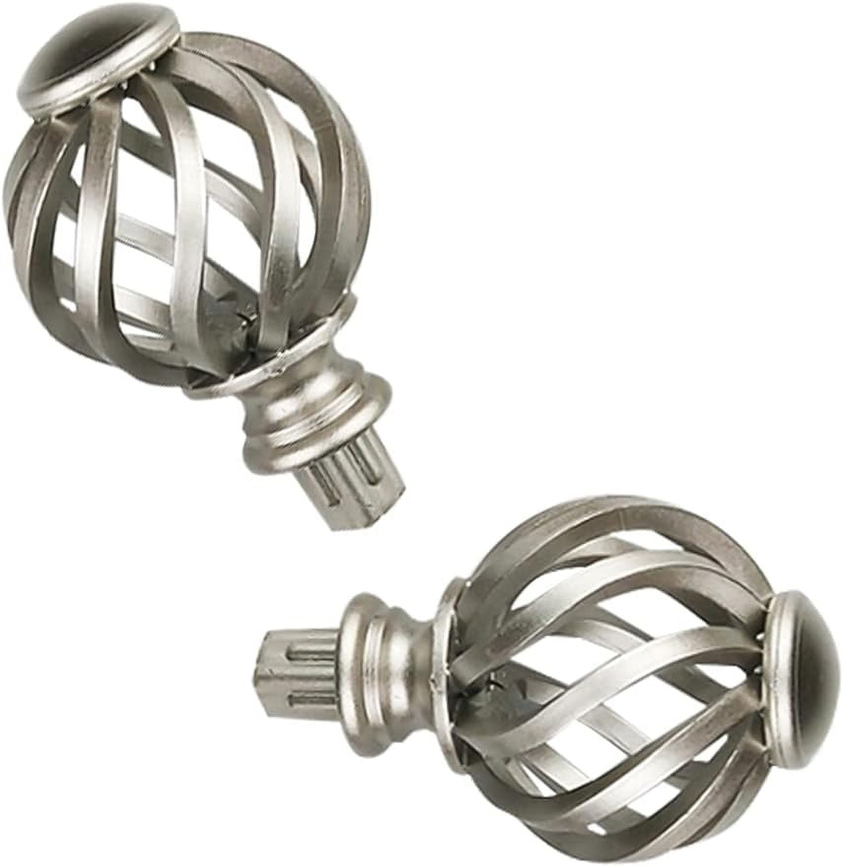 2PCS Silver Round Curtain Rod Finials Twisted Drapery Pole Ball End ...