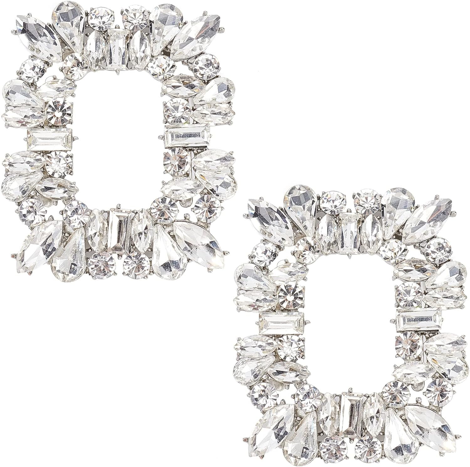 2PCS Silver Shoe Clip Shoes Jewelry Decoration Rectangle Crystal Shoe ...