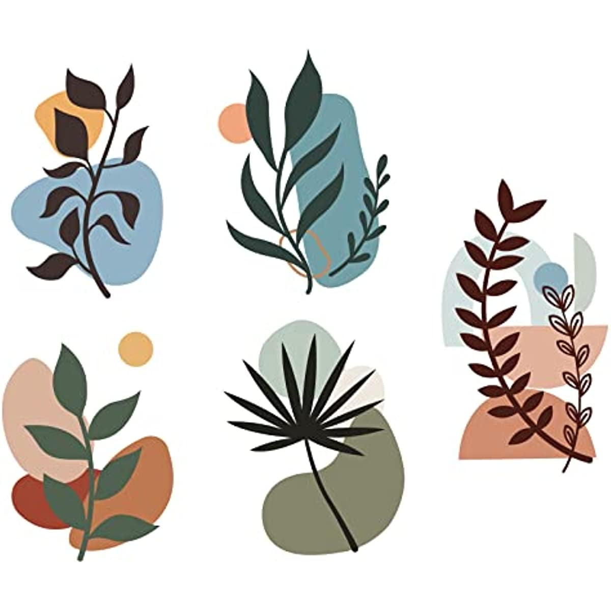 2PCS Simple Plants Wall Stickers Colorful Boho Plant Wall Decal Sketch ...