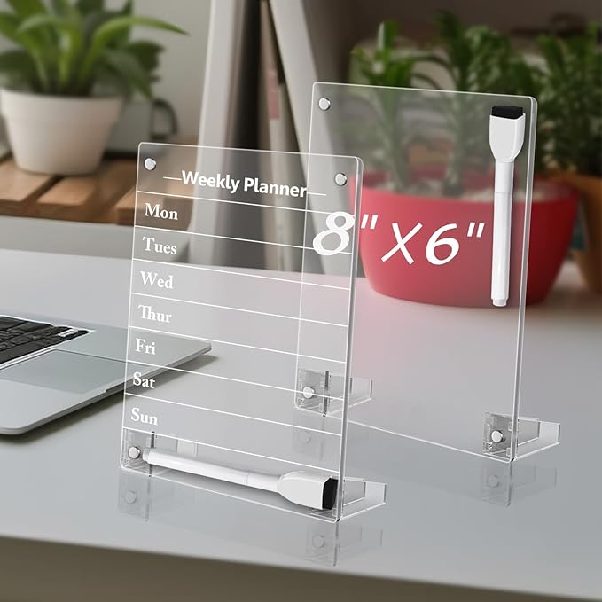 2PCS Small Desktop Whiteboard, Magnetic Acrylic Dry Erase Board for ...