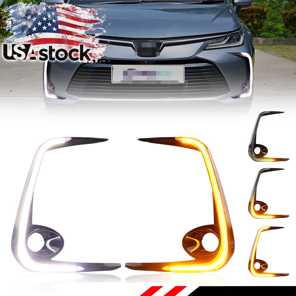 2PCS Smoked Lens Front Bumper Fog Light Bezel With Turn Signal Light Turn Warning Light DRL ...