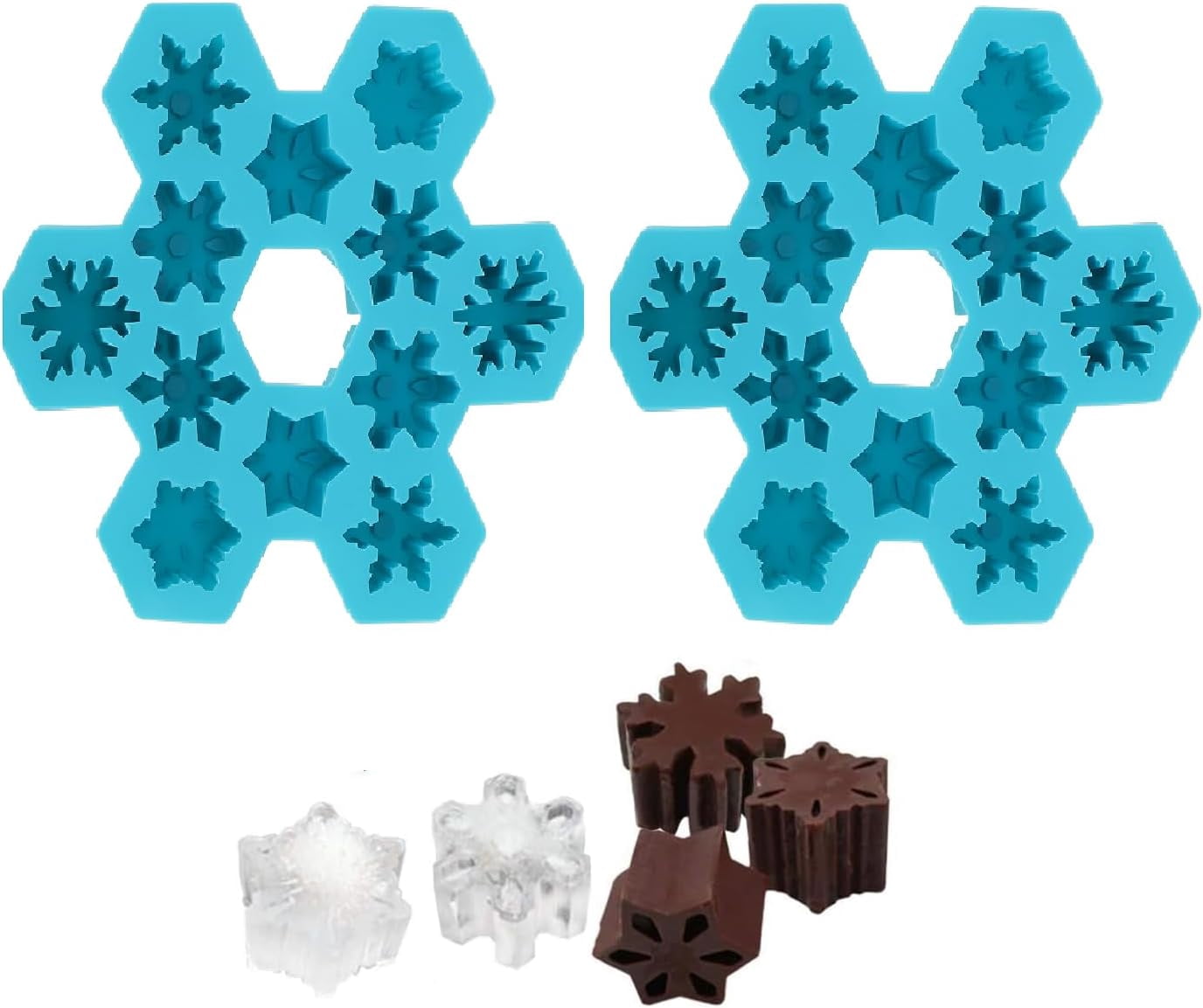 2PCS Snowflake Silicone Ice Cube Tray: Christmas Silicone Ice Cube ...